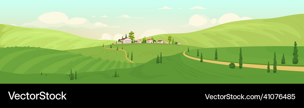Old hilltop village flat color Royalty Free Vector Image