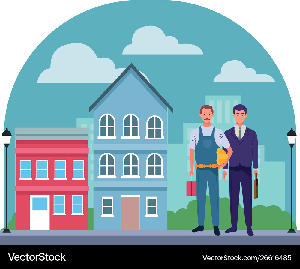 Professionals workers couple smiling cartoons Vector Image