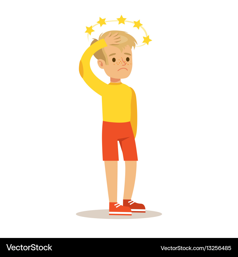 Sick kid with concussion and stars before eyes Vector Image