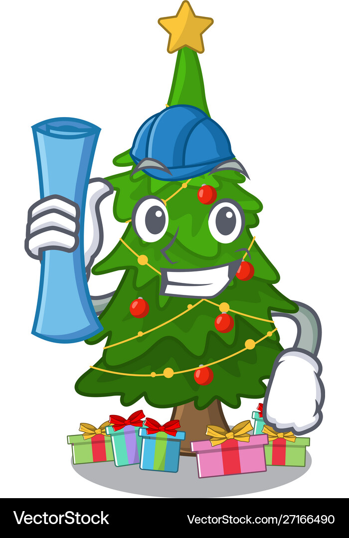 Architect christmas tree isolated with mascot Vector Image