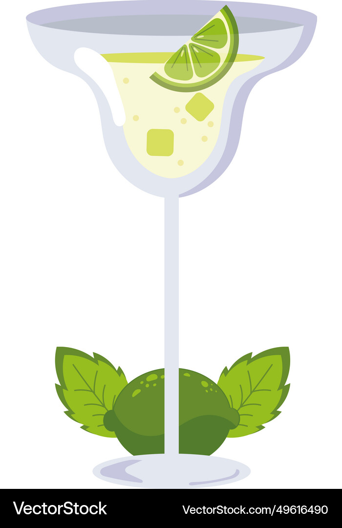 Caipirinha cocktail glass and lime Royalty Free Vector Image
