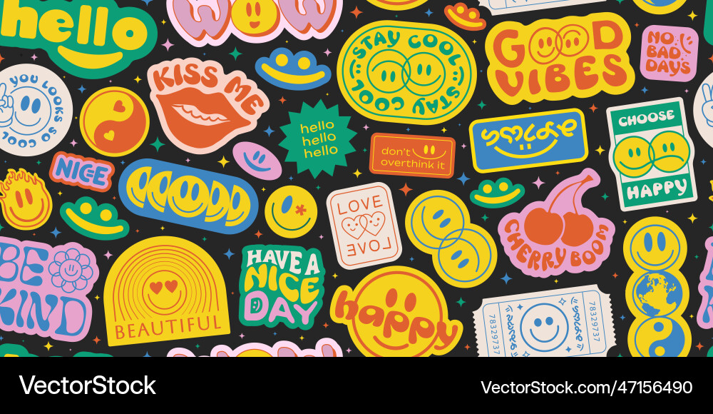 Cool groovy seamless pattern stickers collage Vector Image