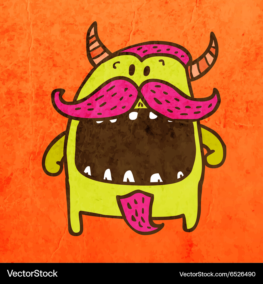 Cute Cartoon Monster with Moustache Royalty Free Vector