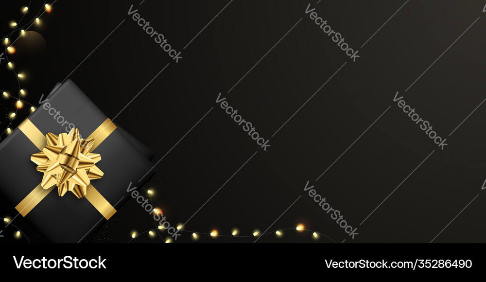 Elegant black banner with gift boxes and lights Vector Image