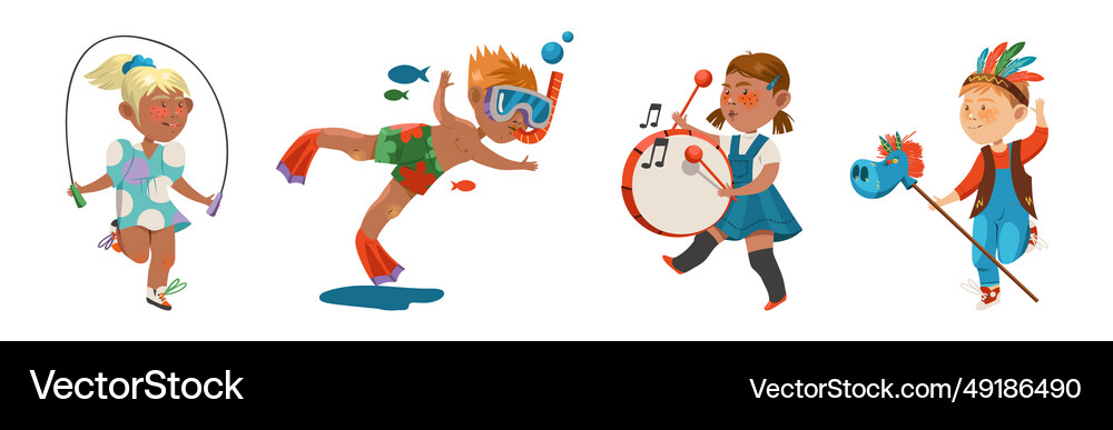 Little kids engaged in different recreation Vector Image