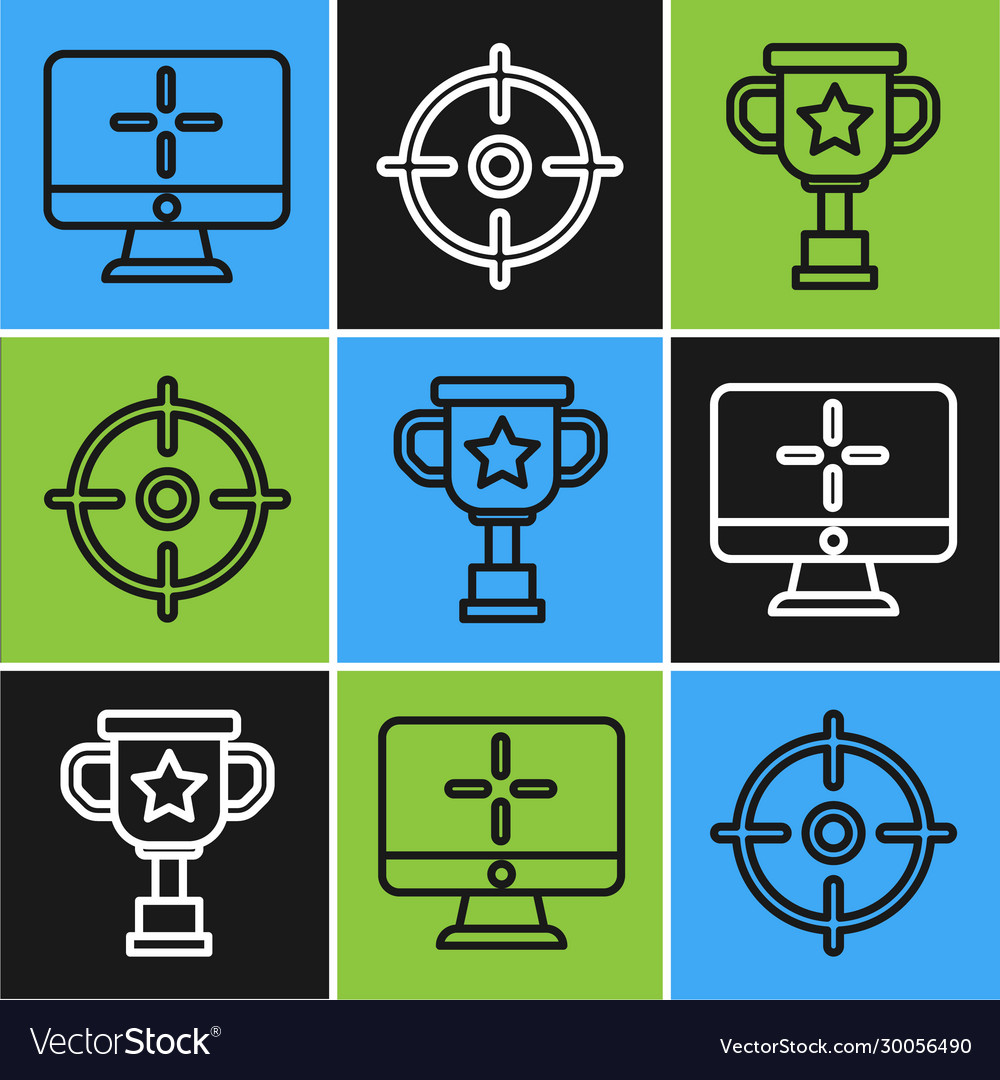 Set line computer monitor award cup and target Vector Image