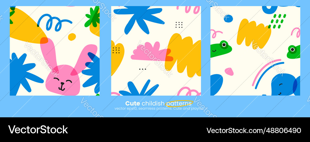 Set of trendy children patterns with animals Vector Image