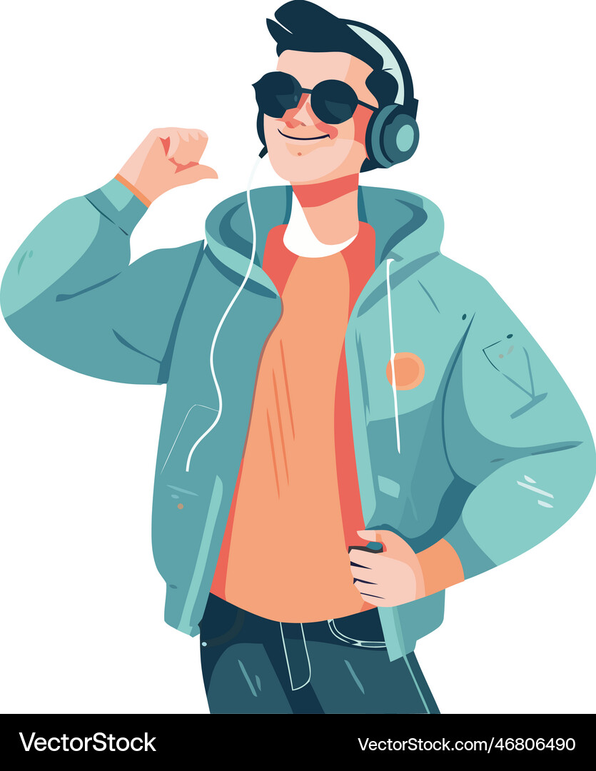 Smiling man in jacket with headphones Royalty Free Vector