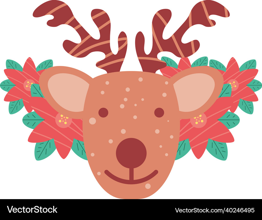 Christmas reindeer and flower Royalty Free Vector Image