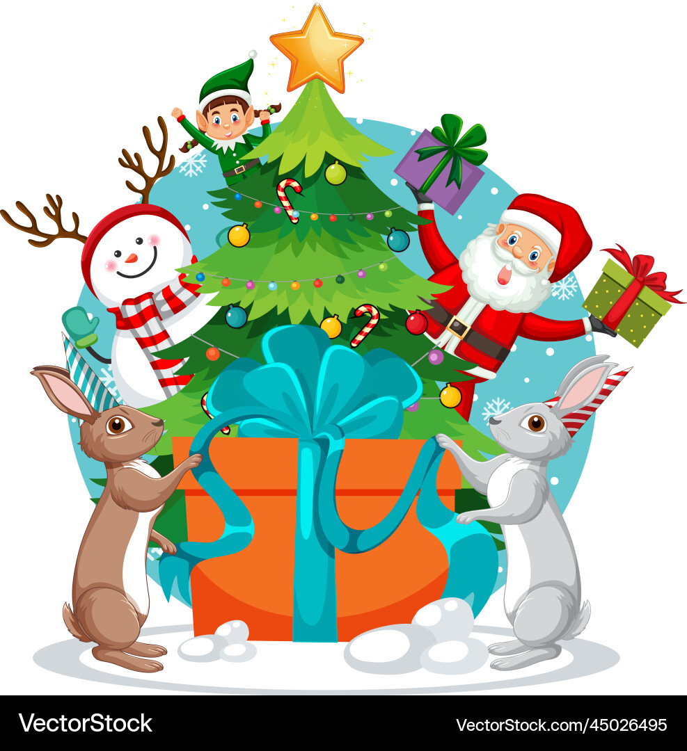 Christmas tree with cute rabbit Royalty Free Vector Image