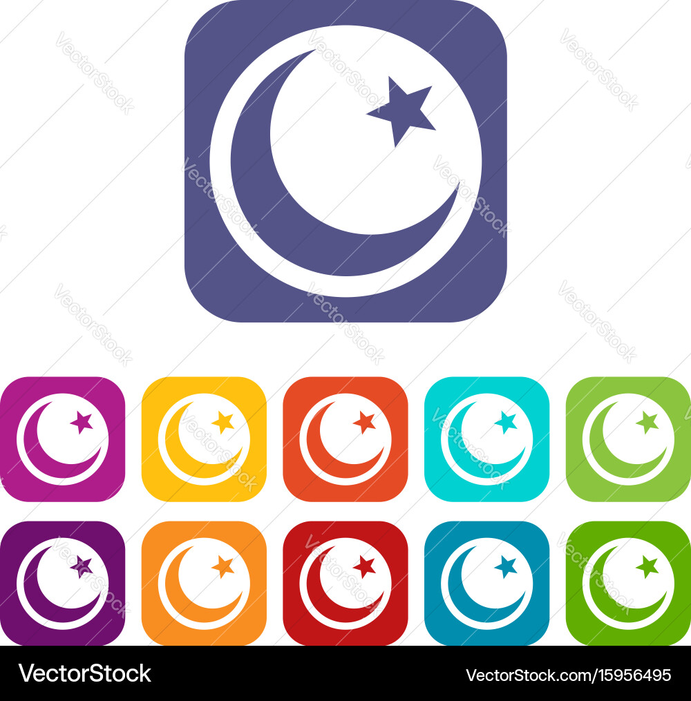 Crescent and star icons set Royalty Free Vector Image