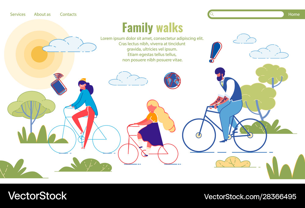 Family walk bicycle on weekends Royalty Free Vector Image