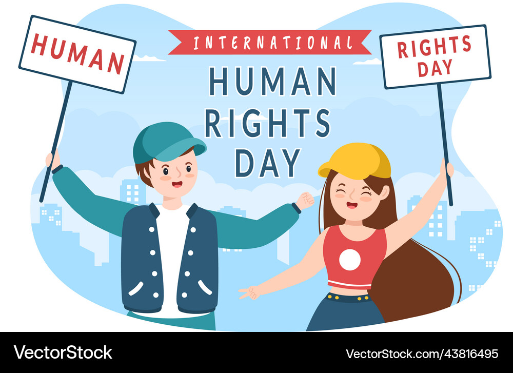Human rights day template hand drawn flat cartoon Vector Image