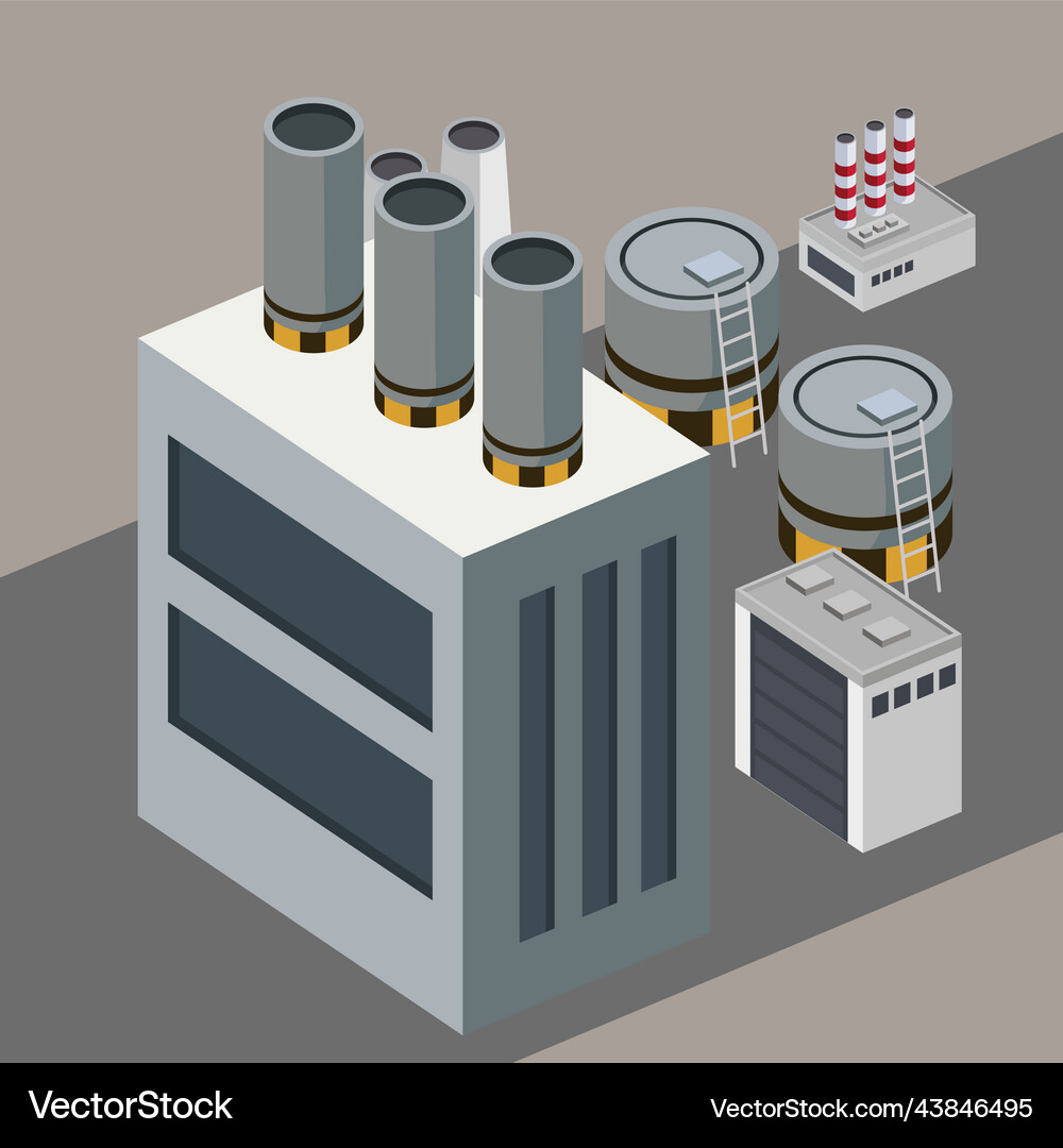 Isometric industrial tanks and building Royalty Free Vector