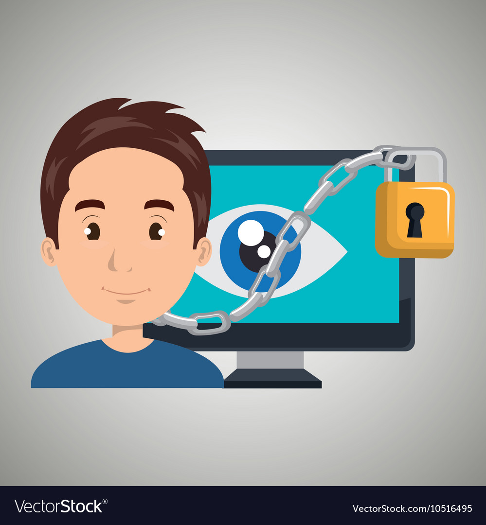 Man computer padlock Royalty Free Vector Image
