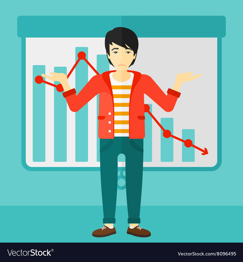 Man with decreasing chart Royalty Free Vector Image