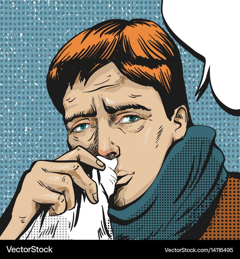 Pop art of sick man Royalty Free Vector Image - VectorStock