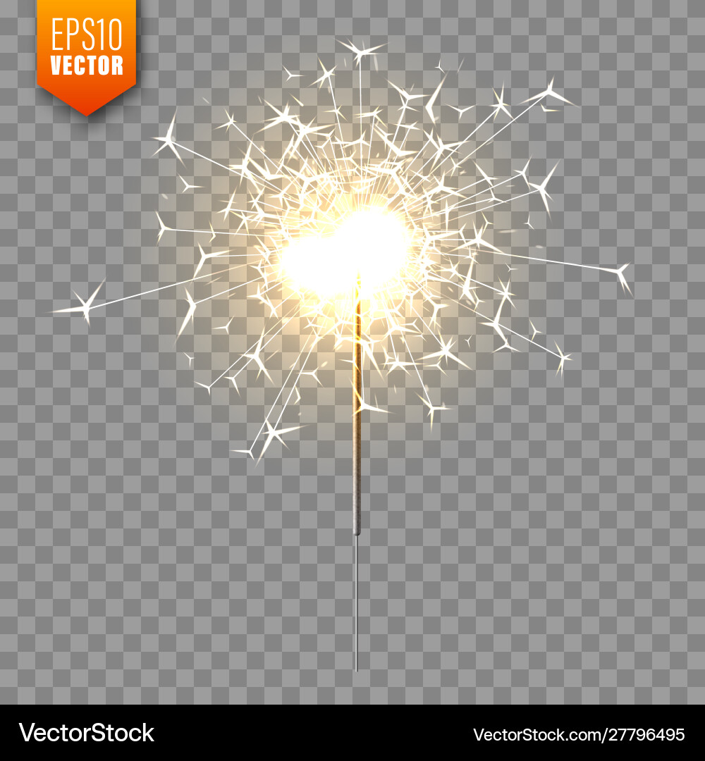 Realistic christmas sparkler on transparent Vector Image