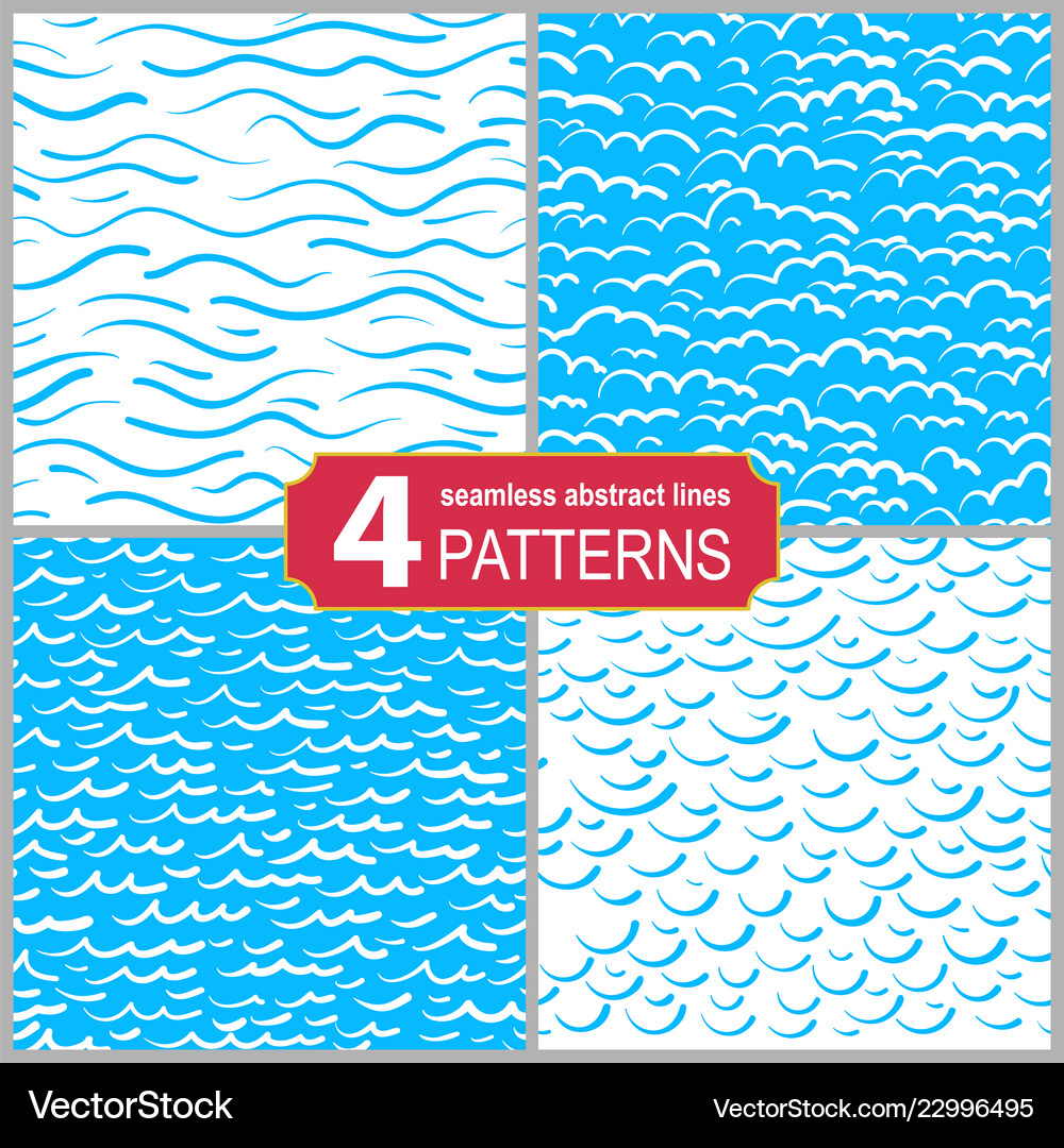 Set of hand drawn seamless marine lines patterns Vector Image