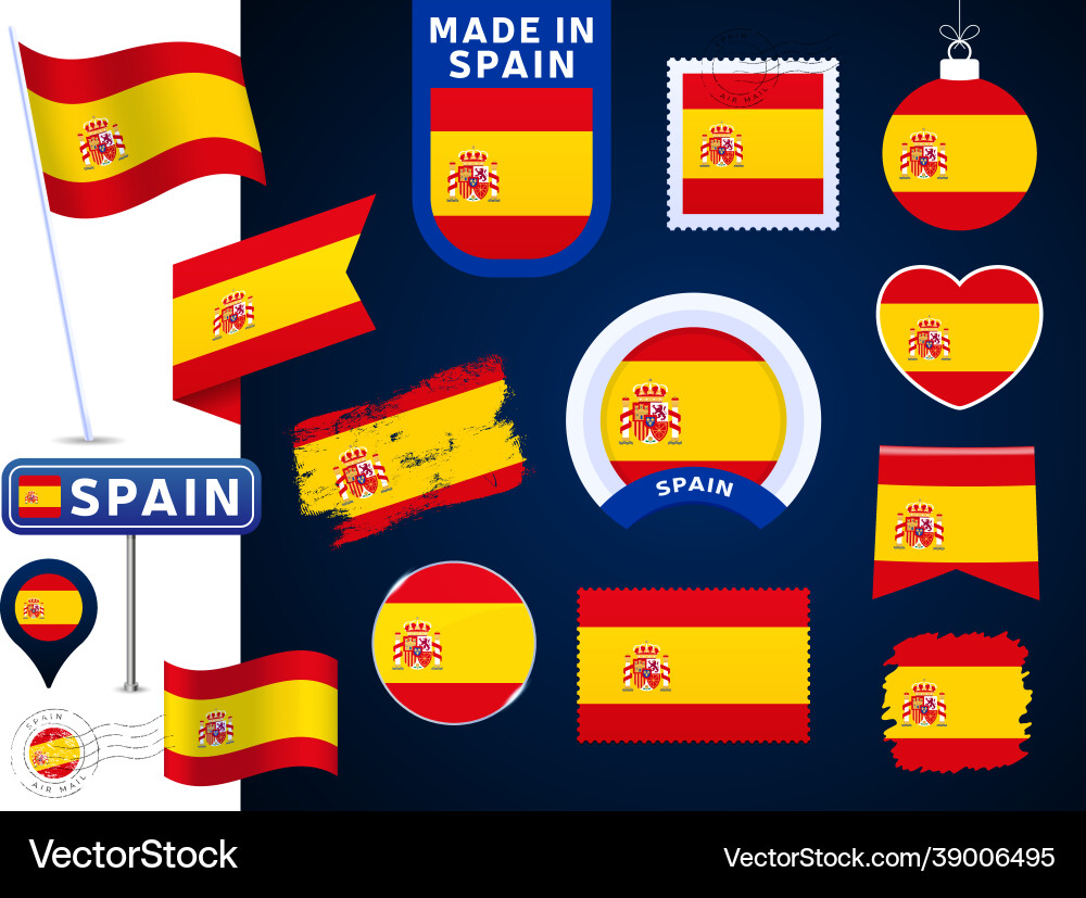 Spain flag collection big set national Royalty Free Vector