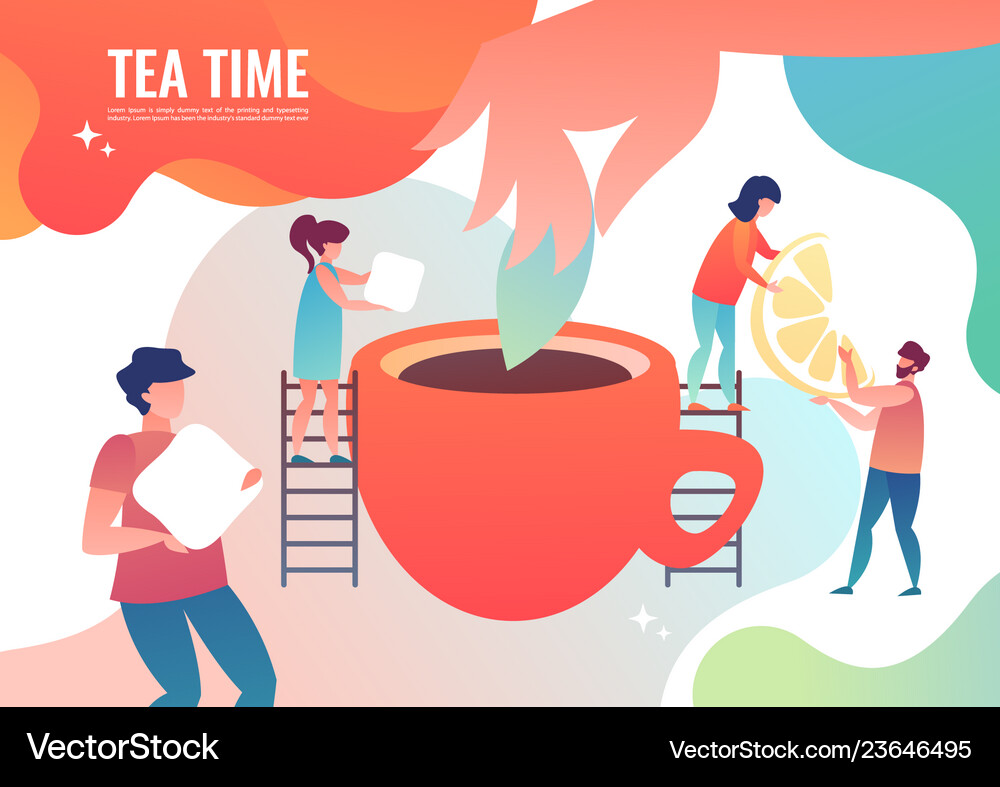 Tiny men make tea Royalty Free Vector Image - VectorStock