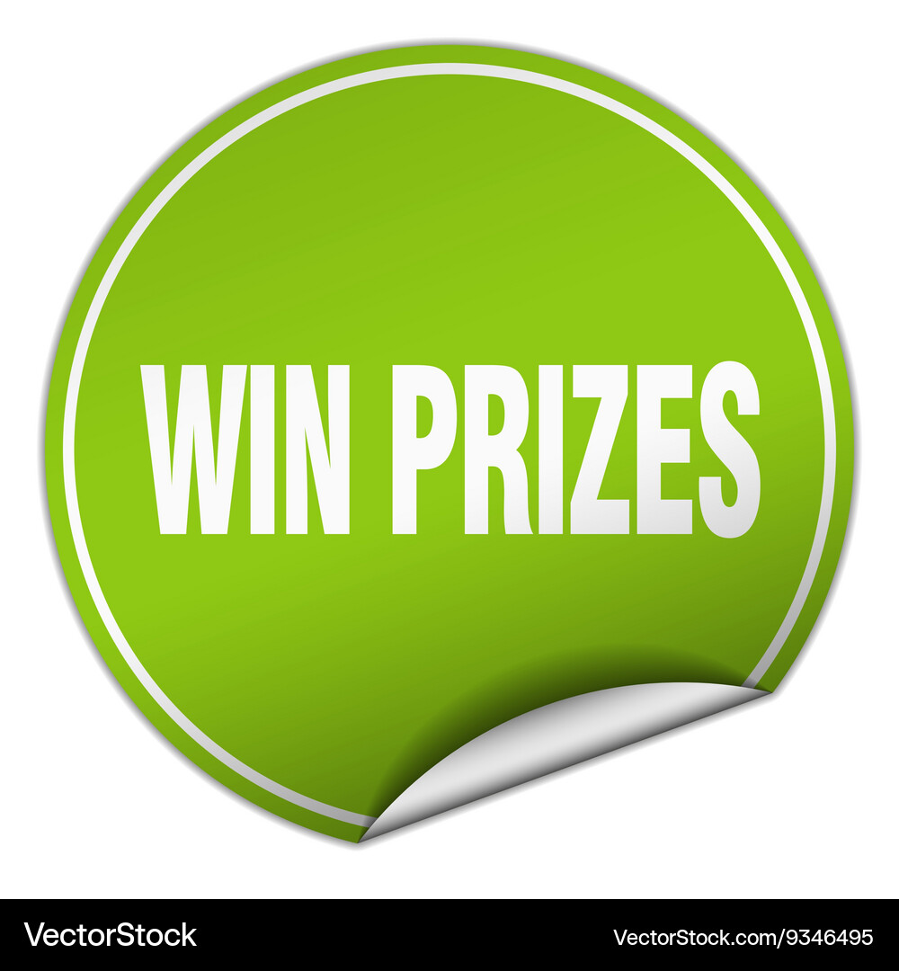 Win prizes round green sticker isolated on white Vector Image