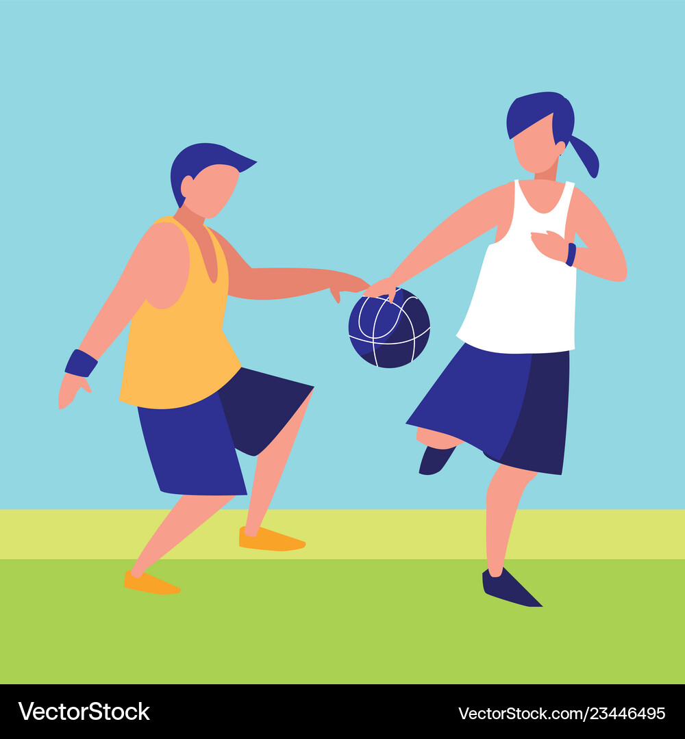 Young couple playing basketball Royalty Free Vector Image