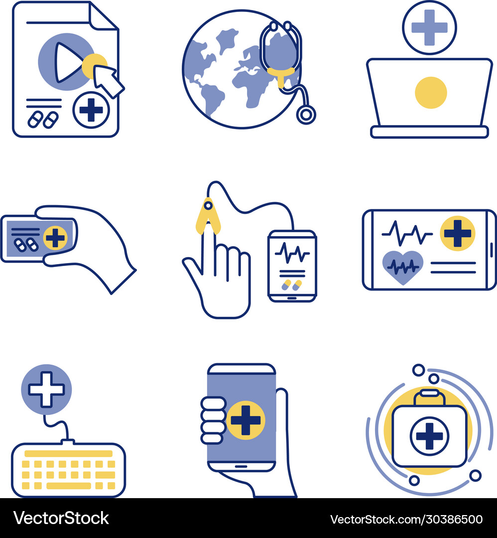 Bundle health online set icons Royalty Free Vector Image