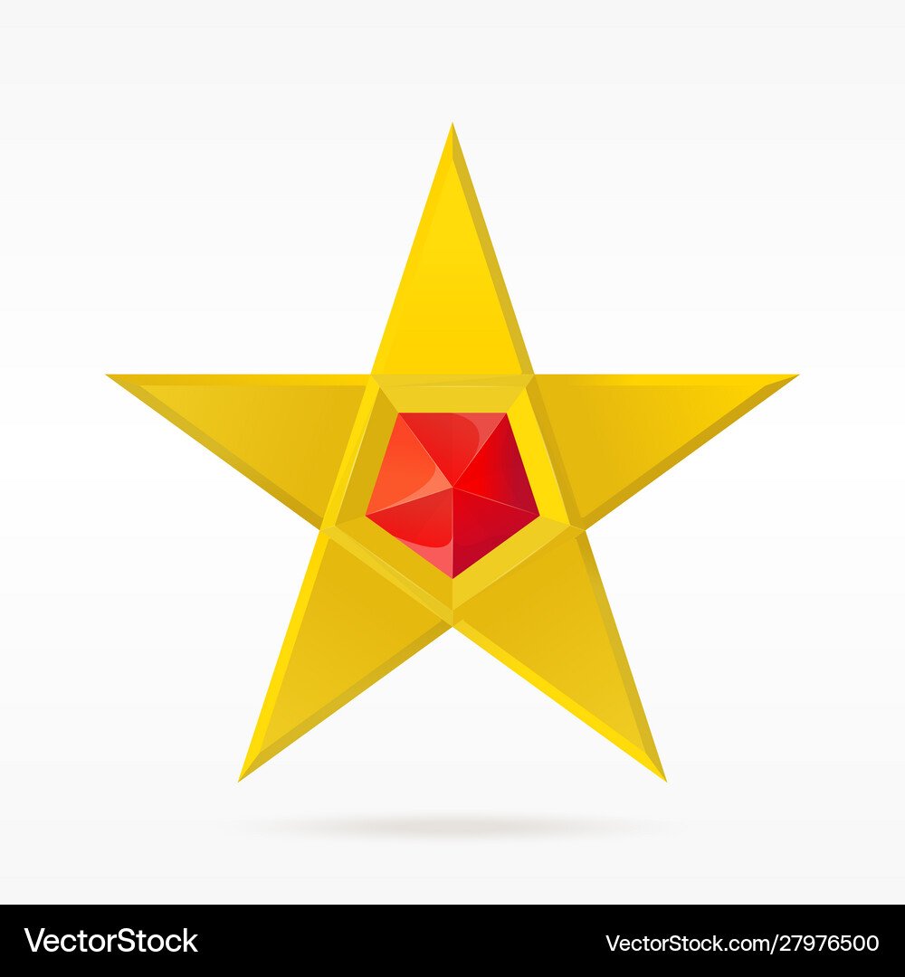 Golden five-pointed star with red gems icon Vector Image