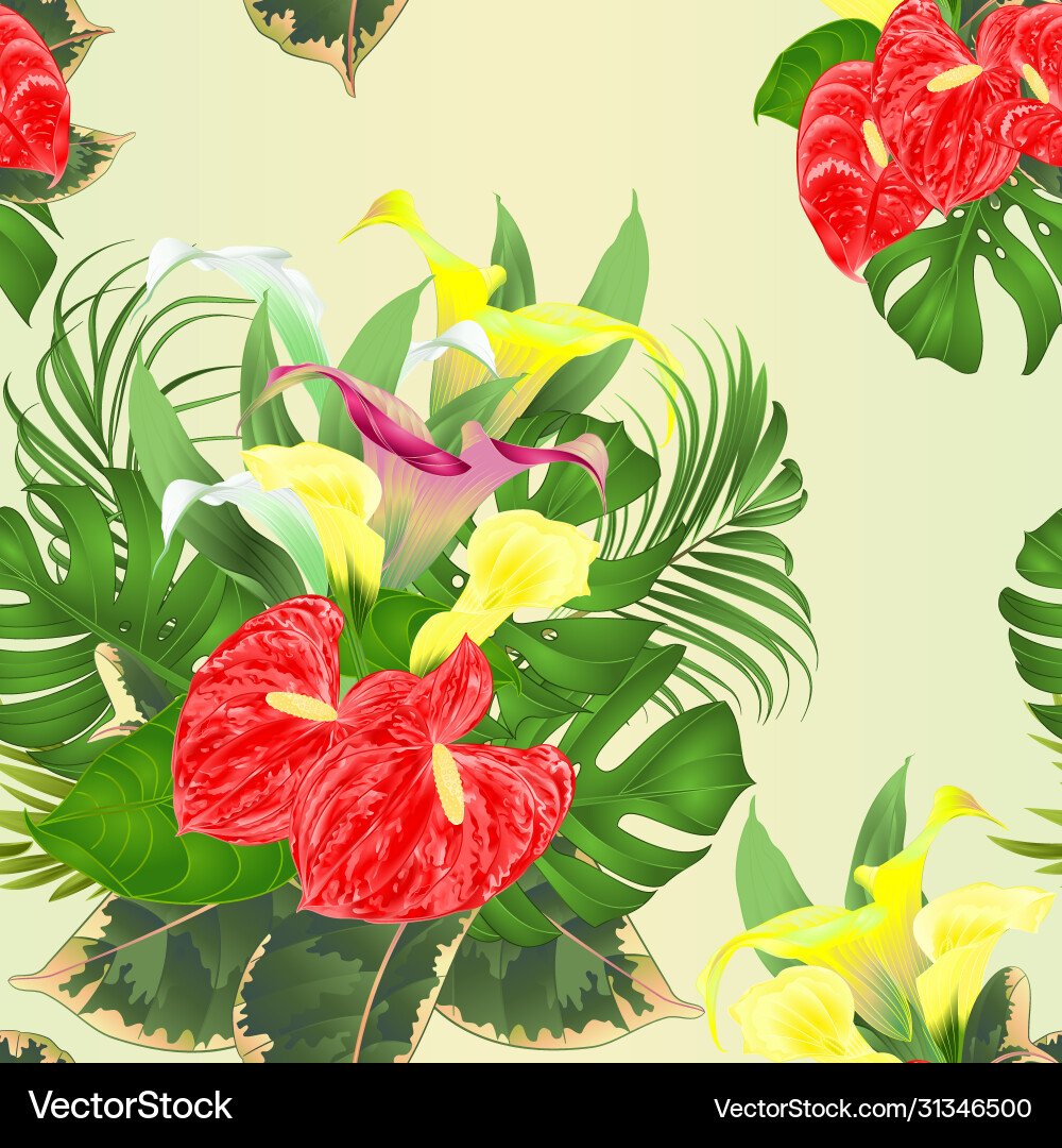 Seamless texture bouquet with tropical flowers Vector Image