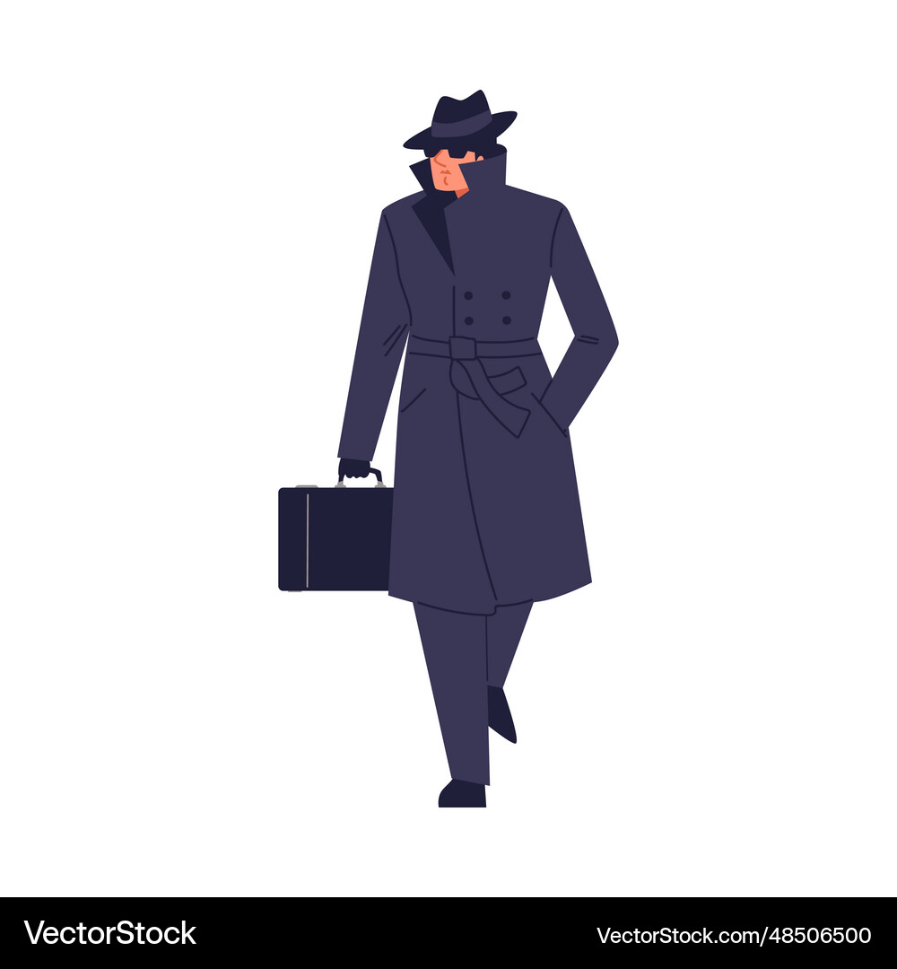 Secret agent with briefcase in sunglasses hat Vector Image