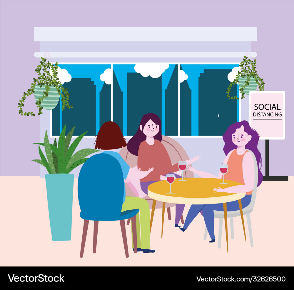 Social distancing restaurant or a cafe group Vector Image