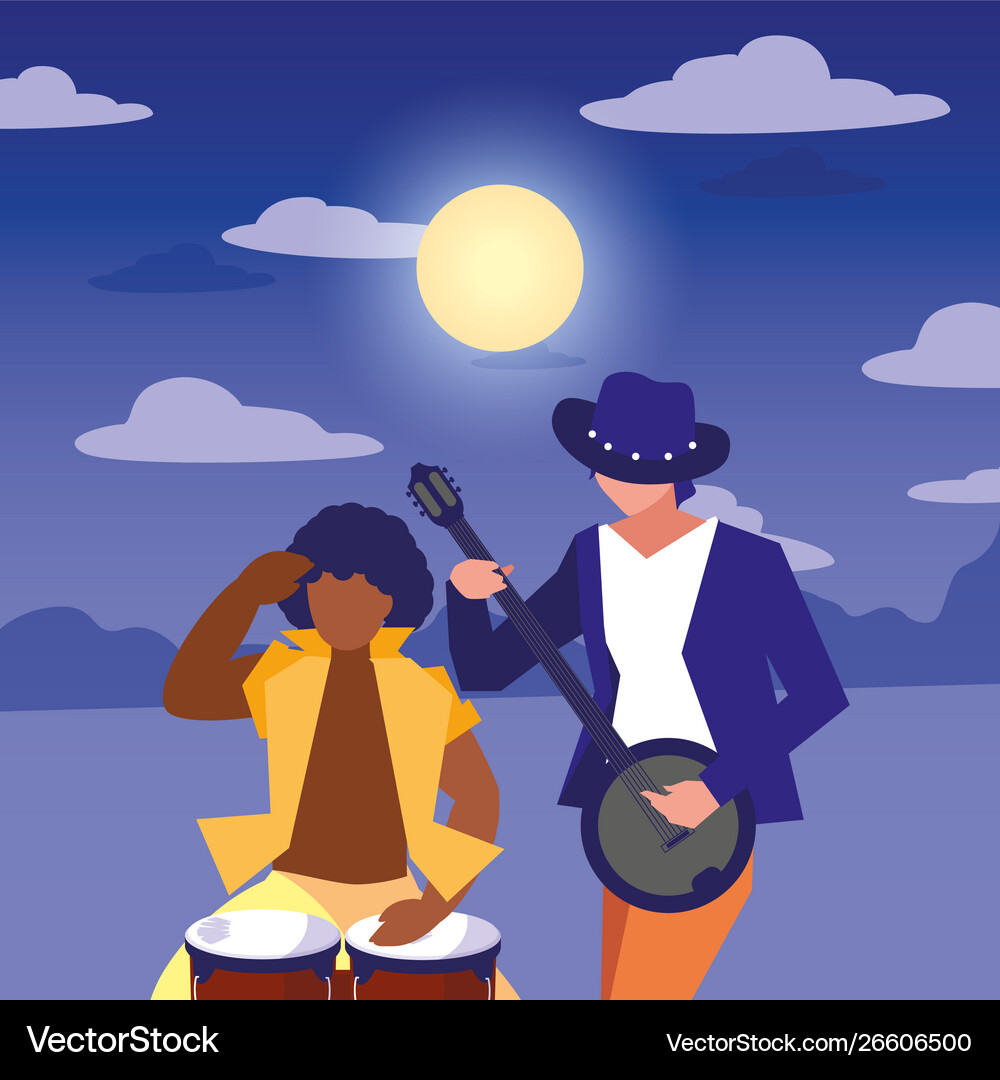 Two male musicians musical instruments Royalty Free Vector