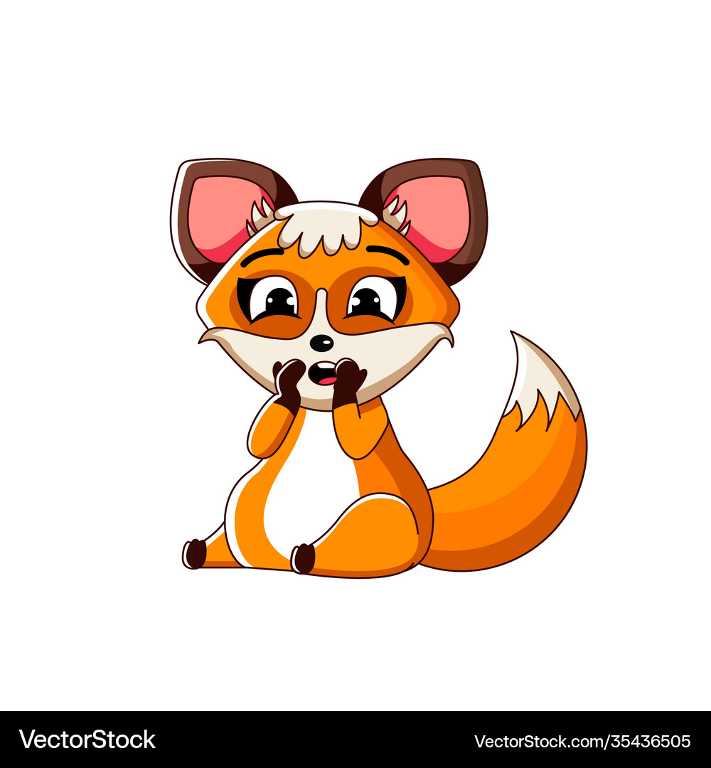 A surprised scared fox covers his mouth with paws Vector Image