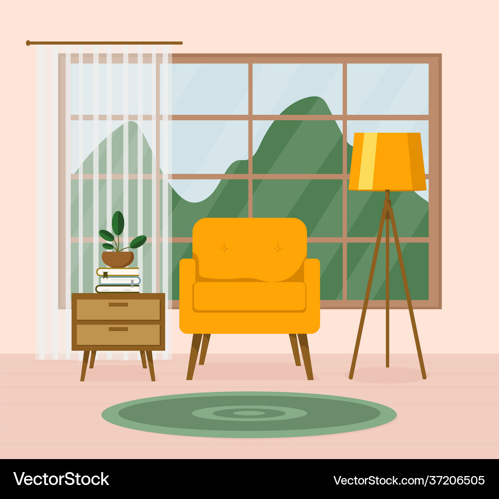 Bright comfortable cozy living room interior Vector Image