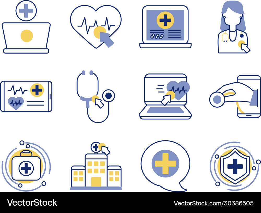 Bundle health online set icons Royalty Free Vector Image