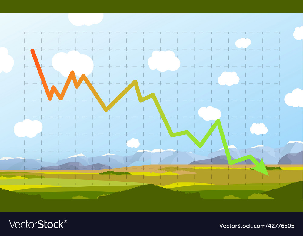 Green and red decrease stocks graph on sunny Vector Image