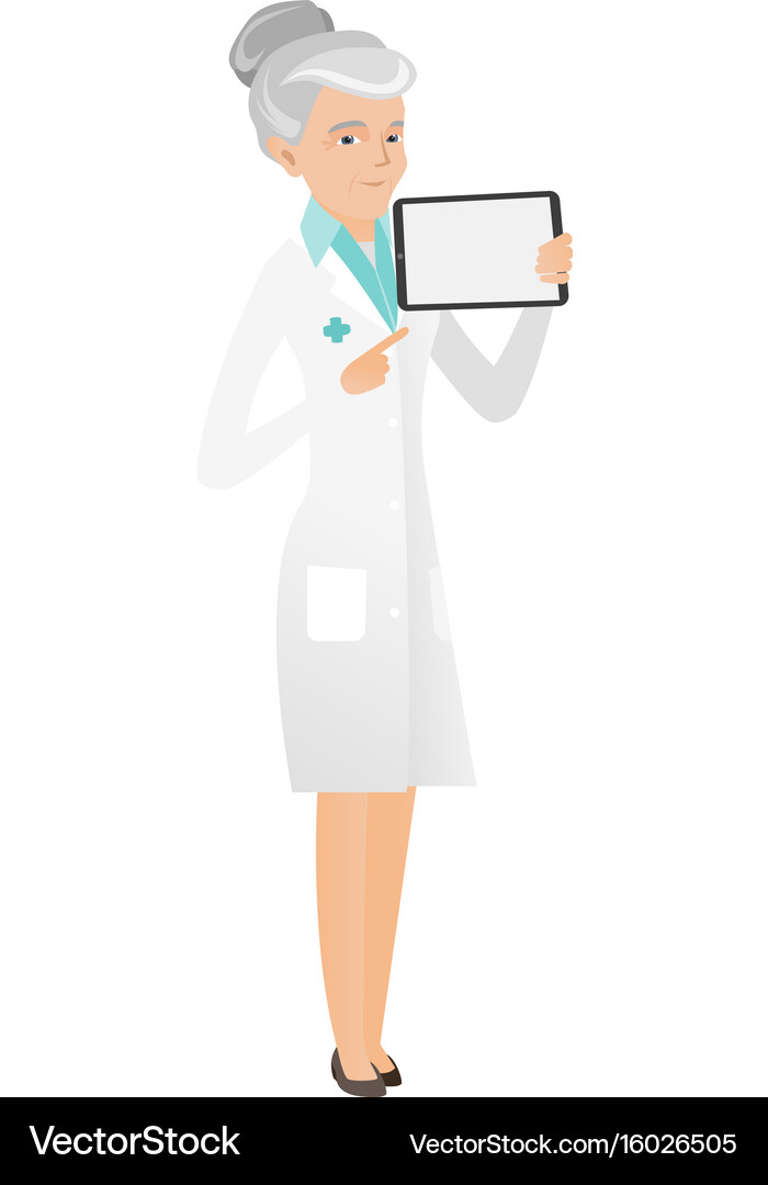 Senior caucasian doctor holding tablet computer Vector Image