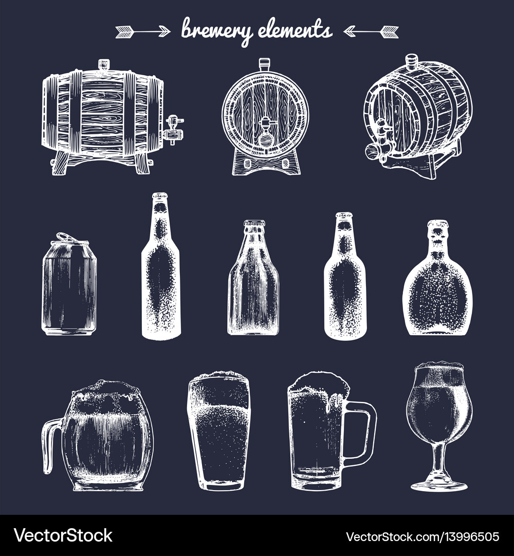 Set of vintage brewery elements retro Royalty Free Vector