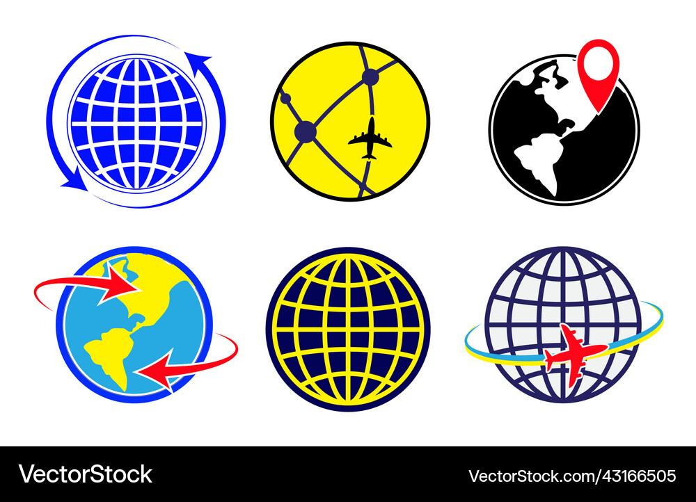 Set of world map globe icon isolated Royalty Free Vector