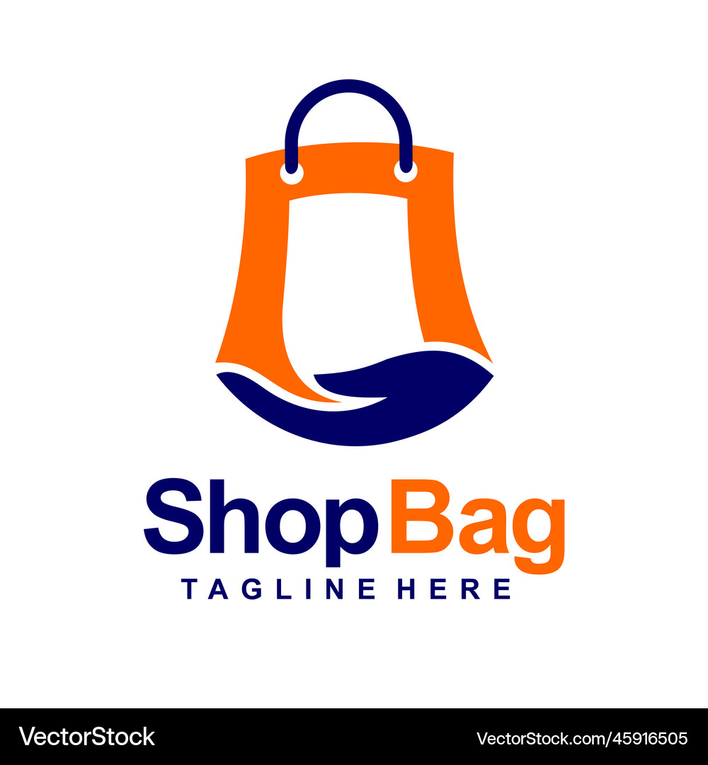 Shop bag logo with hand concept Royalty Free Vector Image