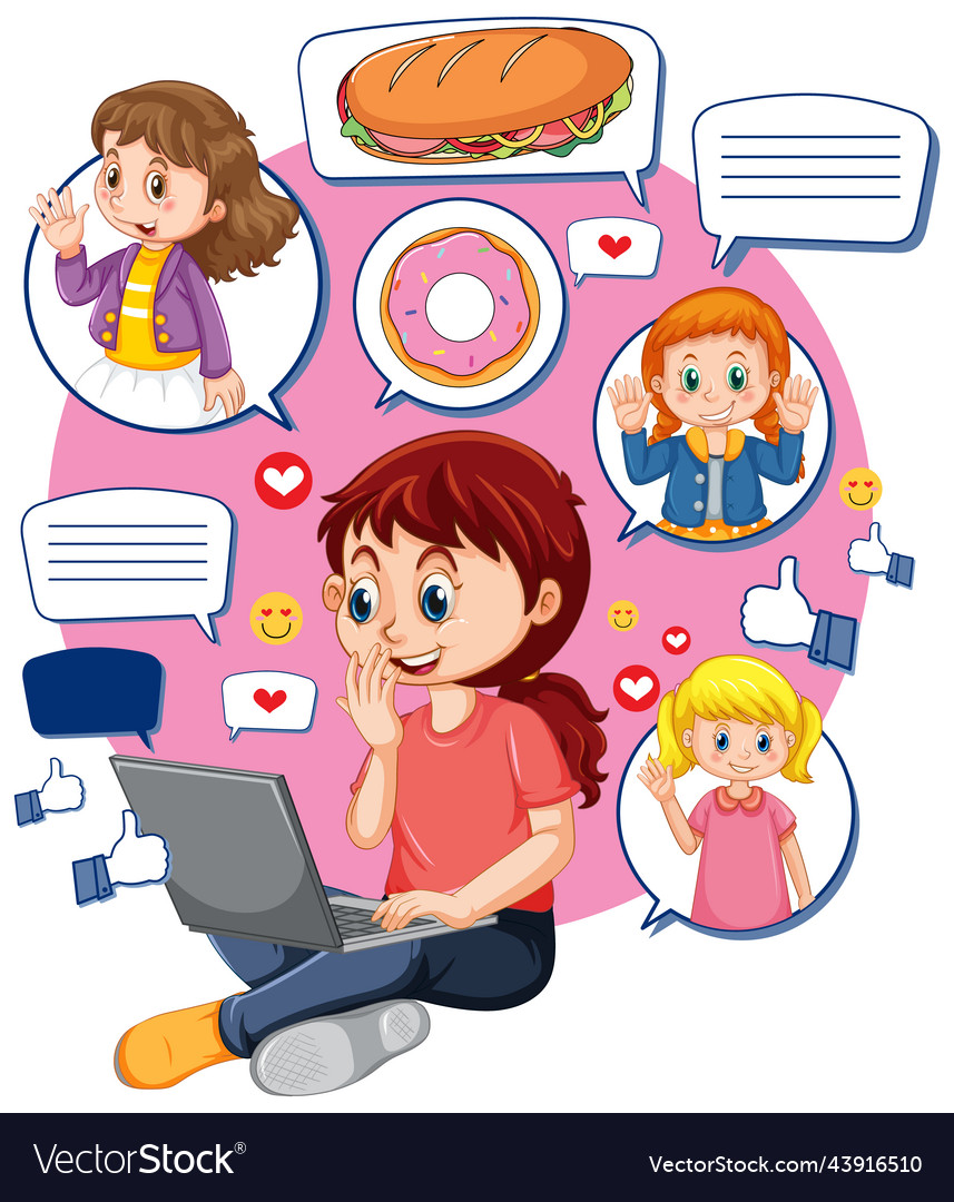 A Girl Using Laptop For Online Learning Royalty Free Vector 
