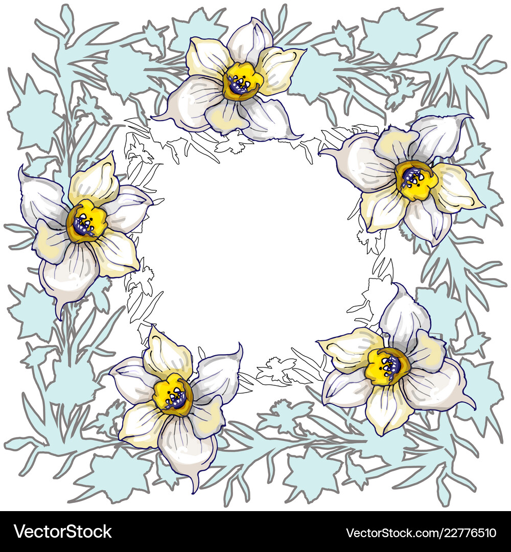 Spring floral round frame with hand drawn flowers Vector Image