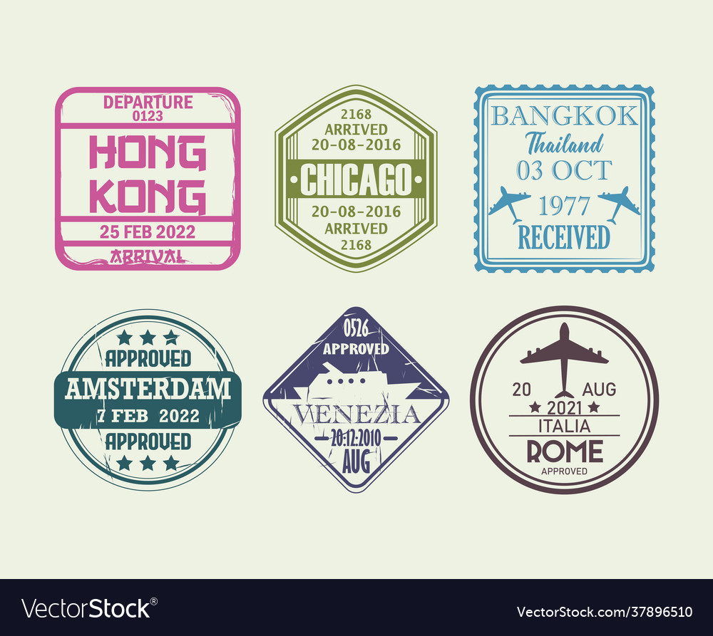 Stamps passport collection Royalty Free Vector Image