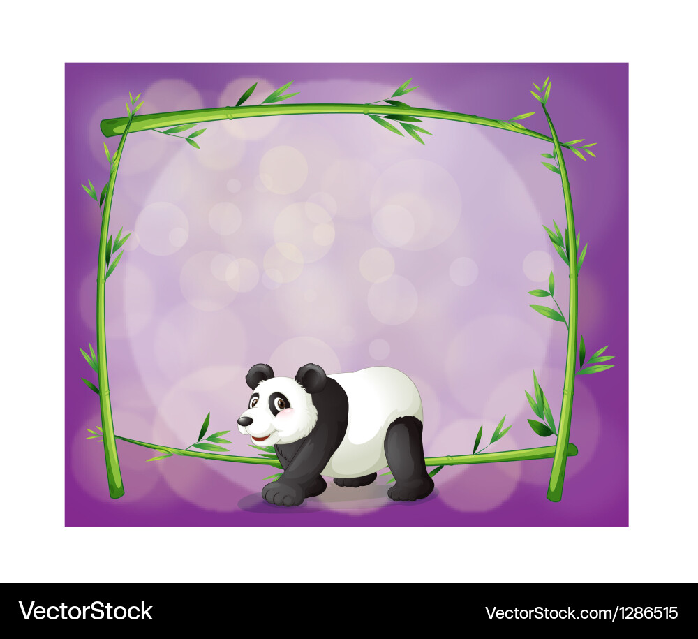 A panda in front of a bamboo frame Royalty Free Vector Image