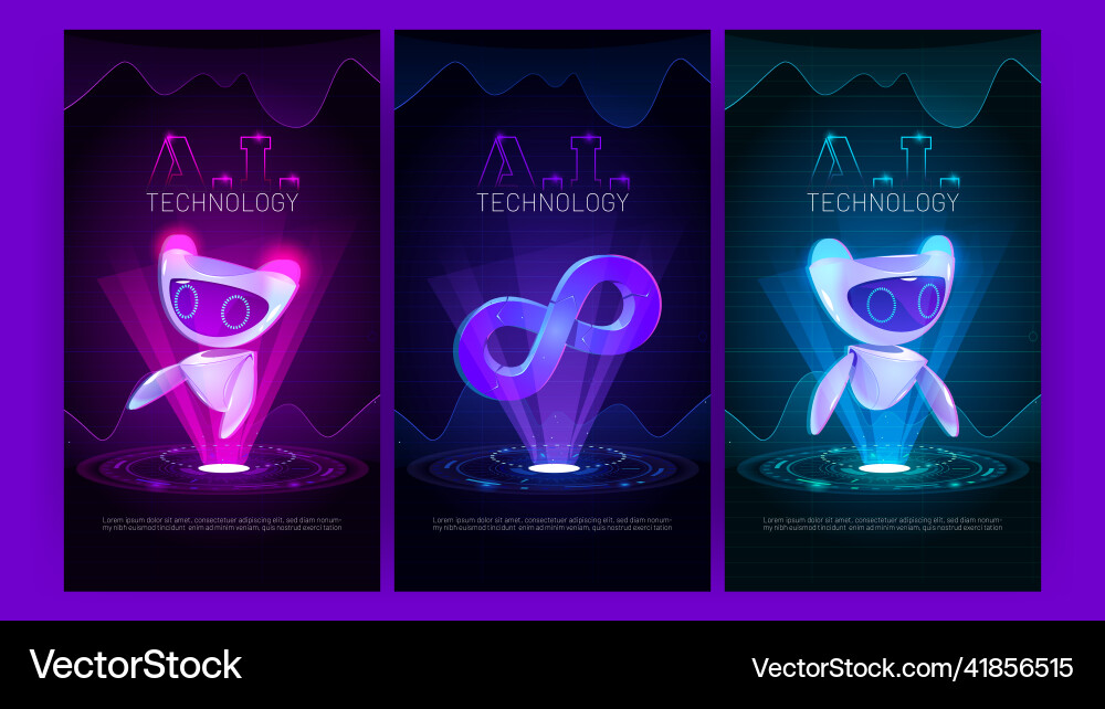 Ai technology banner with robots and infinity sign