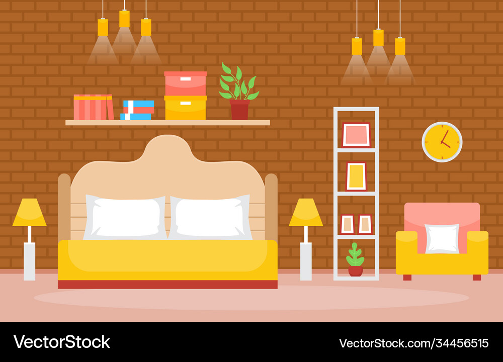 Bedroom sleeping room bed interior design modern Vector Image