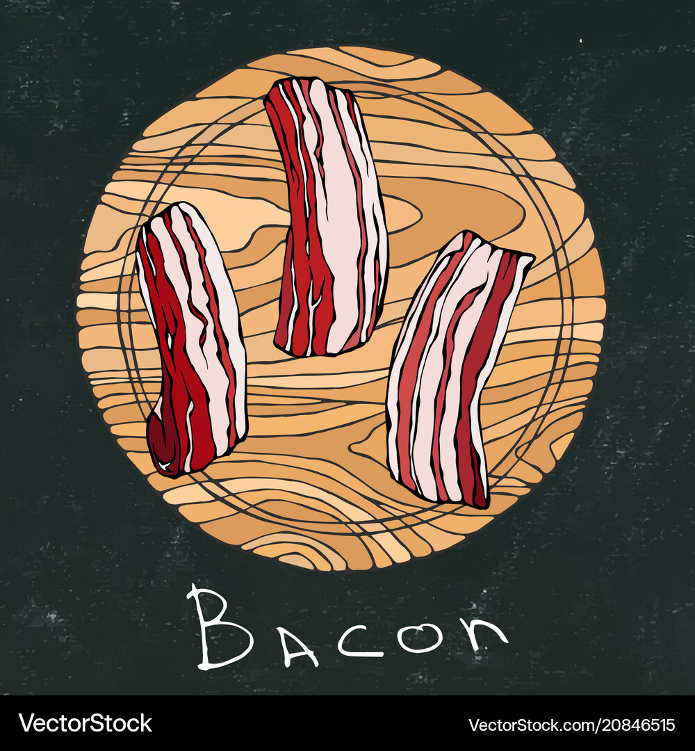 Black chalk board background raw bacon slices Vector Image