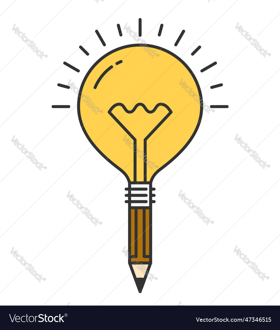 Bulb with pencil line icon Royalty Free Vector Image