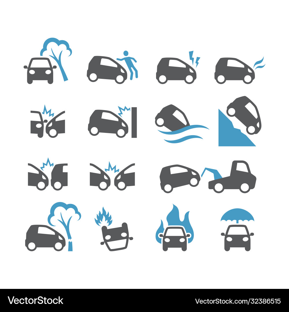 Car accident insurance black icon set Royalty Free Vector